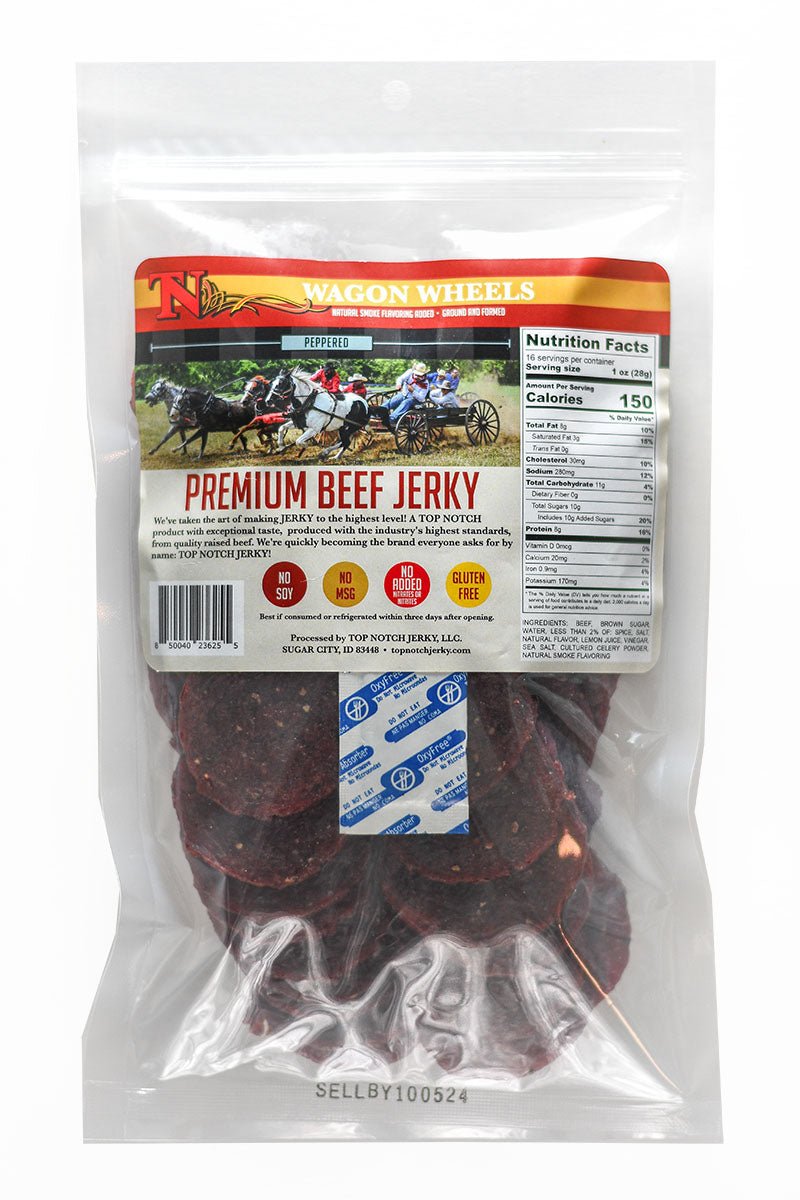 Peppered Wagon Wheels | Natural Beef Jerky – Top Notch Jerky