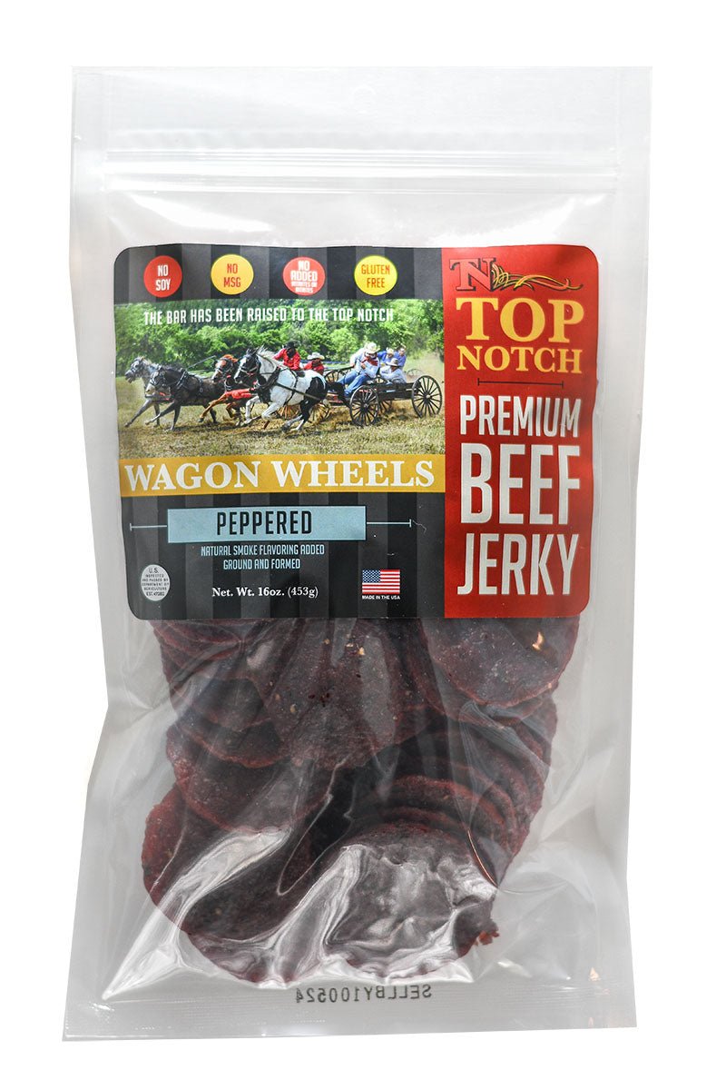 Peppered Wagon Wheels | Natural Beef Jerky – Top Notch Jerky